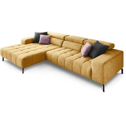 Ecksofa DIE PLANBAR, B:321cm H:74cm T:190cm, gelb, 100% Polyester, Wohnzimmer, Sofas, "MP-IN18022 L-Form", mit Kopfteilverstellung & Zierkissen,