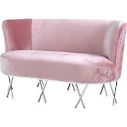 Sofa LEONIQUE, rosa, Wohnzimmer, Sofas, "Scarlett", Sofa/Bank, rosa Velours, Chromf&uuml;&szlig;e, Design, 145x72x80