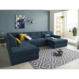 Wohnlandschaft DOMO collection, B:320cm H:78cm T:213cm, blau, Sofas, "Topper, elegant und zeitlos, komfortabel, U-Form", wahlweise mit Bettfunktion