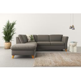 Ecksofa Home Affaire, B:252cm H:86cm T:213cm, braun, 100% Polyester, Wohnzimmer, Sofas, "Trelleborg L-Form", Federkern-Polsterung, wahlweise mit