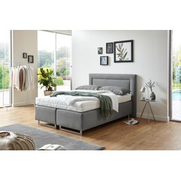 Boxspringbett, grau, Westfalia Schlafkomfort, Bezug Unterbox und Kopfteil: Feinstrukturstoff (77% Polyester, 23% Viskose);Bezug Obermatratze 100%