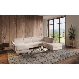 Wohnlandschaft Home Affaire, B:334cm H:85cm T:227cm, beige, 100%Polyester, Sofas, "Calypso U-Form", wahlweise mit motorischer Relaxfunktion
