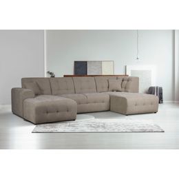 Wohnlandschaft Home Affaire, B:297cm H:85cm T:163cm, grau, 100% Polyester, Sofas, "Nosia U-Form", incl. 2 Zierkissen, mit feiner Steppung
