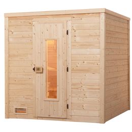 Weka Sauna "Massivholzsauna BERGEN 1.8", Saunaofen, integrierte Steuerung, 5,4 kW, beige, Saunen, Blockbohlen, naturbelassenes Fichtenholz