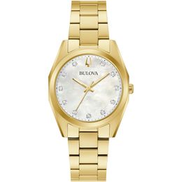Bulova Damen Quarzuhr, gold, Armbanduhren, Armbanduhr, Damenuhr, Edelstahluhr, mit Diamanten, Saphirglas