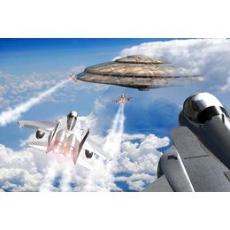 papermoon Fototapete "Raumschiff mir Jets", B/L: 3,5m x 2,6m, Bahnen: 7 Stk., bunt, Schlafzimmer, Tapeten