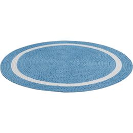 Teppich Gino Falcone, H:6mm &Oslash;:150cm, blau, Kunstfaser, Wohnzimmer, Teppiche, "Benito", Flachgewebe, Uni Farben, mit Bord&uuml;re, In- und Outdoor geeignet