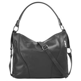 Samantha Look Damen Henkeltasche, grau, Leder, gl&auml;nzend, Taschen, echt Leder, Made in Italy
