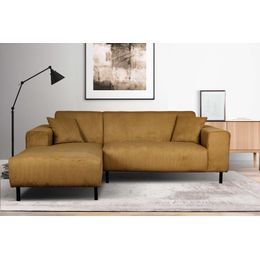 Ecksofa Home Affaire, B:235cm H:81cm T:163cm, gelb, 100% Polyester, Wohnzimmer, Sofas, "ARROS L-Form mit Wellenunterfederung, Ma&szlig;e B/T/H: 235/163/81