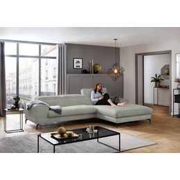 Ecksofa W.Schillig, B:303cm H:70cm T:193cm, grau, Chenille-Flachgewebe R66 (85% Polyester, 15% Nylon), Wohnzimmer, Sofas, "piedroo, Designsofa mit