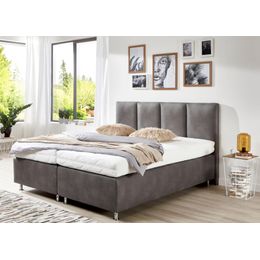 Boxspringbett, B:174cm L:210cm, grau, Westfalia Schlafkomfort, Bezug Unterbox und Kopfteil: Microfaservelours, 100% Polyester in Leder-Optik;Bezug