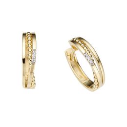 Firetti Damen Paar Creolen "Schmuck Geschenk Gold 333 rhodiniert, massiv, bicolor, mehrreihig", 15mm, 0,02 P2 = erkennbare Einschl&uuml;sse, Diamanten