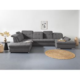Wohnlandschaft COTTA, B:386cm H:86cm T:265cm, grau, 100% Polyester, Sofas, "Holiday U-Form mit Sitztiefen-, Armteil- und Kopfteilverstellung",