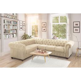 Chesterfield-Sofa Home Affaire, B:255cm H:74cm T:214cm, beige, Samtoptik (100% Polyester);Samtoptik (100% Polyester);Luxus-Microfaser Lederoptik
