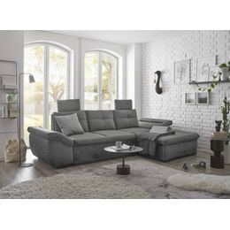 Ecksofa, B:275cm H:107cm T:170cm, grau, ED EXCITING DESIGN, 100% Polyester, Wohnzimmer, Sofas, "Alija L-Form", mit Bettfunktion, Armteilverstellung &