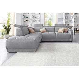 Ecksofa DOMO collection, B:266cm H:84cm T:99cm, grau, Kunstleder SOFTLUX;Struktur fein (100% Polyester);Zierkissen: Microfaser PRIMABELLE (100%