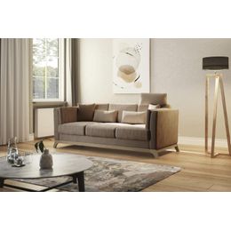 3-Sitzer Home Affaire, B:213cm H:84cm T:93cm, braun, 100% Polyester, Sofas, "Viva", mit Holzrahmen aus Buche