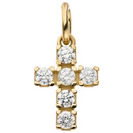 Jobo Damen Kettenanh&auml;nger "Anh&auml;nger Kleines Kreuz", Gelbgold 375, gelb, Gelbgold 375, Schmuckanh&auml;nger, 375 Gold mit 6 Zirkonia