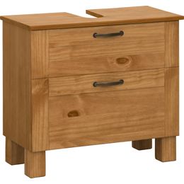 Waschbeckenunterschrank Home Affaire, B:60cm H:55cm T:30cm, beige, Massivholz, Badezimmer, Schr&auml;nke, "Rodby", FSC-zertifiziertes Massivholz, Griffe