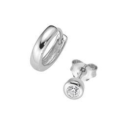 Smart Jewel Damen Ohrstecker-Set "Ohrstecker und Klappcreole, Silber 925", Silber 925 (Sterlingsilber), silber, Silber 925 (Sterlingsilber), Ohrringe