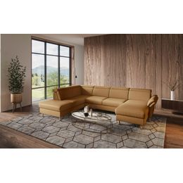 Wohnlandschaft Home Affaire, B:334cm H:85cm T:227cm, gelb, 100%Polyester, Sofas, "Calypso U-Form", wahlweise mit motorischer Relaxfunktion