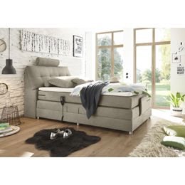 Boxspringbett, B:120cm L:234cm, beige, ED EXCITING DESIGN, 100% Polyester, Komplettbetten, "Palermo", inkl. Motor, Topper, Kopfst&uuml;tze und Stauraum im