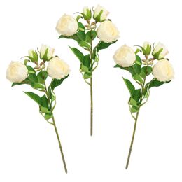 Kunstblume I.GE.A., B:13cm H:39cm L:12cmwei&szlig;, Polyester, Kunstpflanzen, "K&uuml;nstlicher Rosenzweig", 3er Set Rose Kunstrosen Dekoblume k&uuml;nstlich