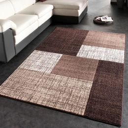 Teppich Paco Home, B:80cm H:13mm L:150cm, braun, Kunstfaser, Wohnzimmer, Teppiche, "Mondial 105", Kurzflor, modernes Karo Muster, ideal im Wohnzimmer