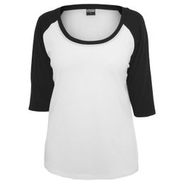 Urban Classics Damen Kurzarmshirt "Urban Classics Damen Ladies 3/4 Contrast Raglan Tee"wei&szlig;, schwarz, Gr. S, mehrfarbig, 100% Baumwolle, Shirts