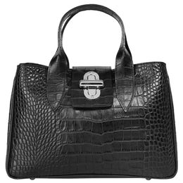 CLUTY Damen Henkeltasche, schwarz, Leder, gl&auml;nzend, Taschen, echt Leder, Made in Italy