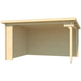 Gartenhaus Lasita Maja, beige, Holzwerkstoff, Gartenh&auml;user, "Unterstand Columbus", Unterstand / Lounge 34mm, Fundamentmass 4250x3000, Naturbelassen