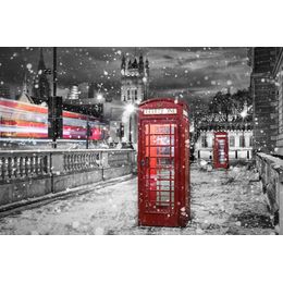 papermoon Fototapete "Telefonzelle im Schnee Schwarz & Wei&szlig;", B/L: 4m x 2,6m, Bahnen: 8 Stk., schwarz, Schlafzimmer, Tapeten