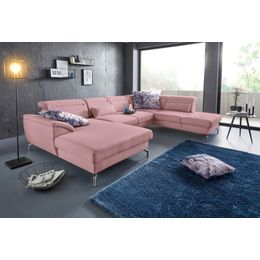 Sit & More Wohnlandschaft SIT & MORE, B:343cm H:80cm T:235cm, rosa, Sofas, "Percy U-Form", 15 cm Fu&szlig;h&ouml;he, Sitztiefenverstellung, wahlweise in 2 Fu&szlig;farben