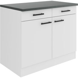 Unterschrank Optifit, B:100cm H:84,8cm T:60cm, wei&szlig;, Holzwerkstoff, K&uuml;che, Schr&auml;nke, "Palma", Breite 100 cm, mit 2 T&uuml;ren und 2 Schubk&auml;sten