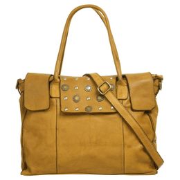 Samantha Look Damen Shopper, gelb, Leder, vintage, Taschen, echt Leder, Made in Italy