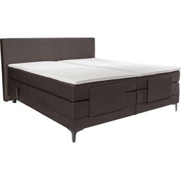 Boxspringbett Alina, B:192cm L:212cm, grau, Samt DMO (100% Polyester), Jugendzimmer, Komplettbetten, "Powell", inkl. Motor, Matratze und Topper, in