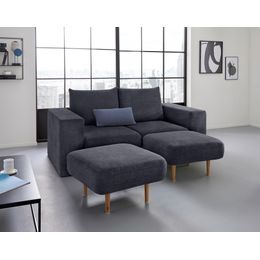 2,5-Sitzer, B:192cm H:96cm T:107cm, blau, LOOKS by Wolfgang Joop, Sofas, "Looksv", Verwandlungssofa: aus Sofa wird Sofa mit 2 Hockern