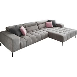 Ecksofa DIE PLANBAR, B:321cm H:74cm T:190cm, grau, 100% Polyester, Wohnzimmer, Sofas, "MP-IN18022 L-Form", mit Kopfteilverstellung & Zierkissen,