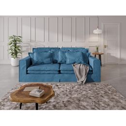 4-Sitzer Home Affaire, B:240cm H:94cm T:146cm, blau, 92% Polyester, 8% Nylon, Sofas, "ALISSAS mit vielen Kissen, Biesen an den Kissen", Hussenoptik,