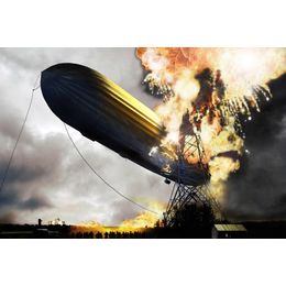 papermoon Fototapete "Zeppelin mit Explosion", B/L: 4,5m x 2,8m, Bahnen: 9 Stk., bunt, Schlafzimmer, Tapeten