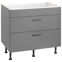Unterschrank Optifit, B:90cm H:87cm T:58,4cm, grau, Holzwerkstoff, K&uuml;che, Schr&auml;nke, "Elga", mit Soft-Close-Funktion, h&ouml;henverstellbare F&uuml;&szlig;e, Breite