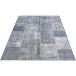 Teppich LUXOR living, B:80cm H:5mm L:150cm, blau, Polyester, Wohnzimmer, Teppiche, "Punto 3", Kurzflor, bedruckt, modernes Patchwork Design