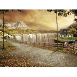 papermoon Fototapete "Haus an Wasserf&auml;llen", B/L: 3,5m x 2,6m, Bahnen: 7 Stk., bunt, Schlafzimmer, Tapeten