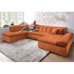 Wohnlandschaft DOMO collection, B:353cm H:80cm T:216cm, orange, Microfaser PRIMABELLE (100% Polyester);Chenille (85% Polyester, 15%