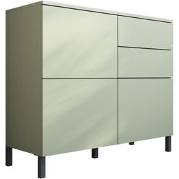 borchardt M&ouml;bel Kommode BORCHARDT M&Ouml;BEL, B:93cm H:80cm T:35cmsalbei, Spanplatte, Flur, Sideboards, "Haama, modern, grifflos, Metallf&uuml;&szlig;e, praktisch, 3 T&uuml;ren",