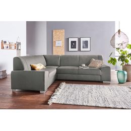 Ecksofa DOMO collection, B:259cm H:85cm T:191cm, grau, Wohnzimmer, Sofas, "Anzio in kubischer Formensprache, flache Armlehnen, L-Form", Wahlweise mit