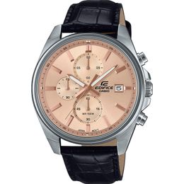 CASIO EDIFICE Herren Chronographschwarz, ros&eacute;goldfarben, Armbanduhren, Quarzuhr, Armbanduhr, Herrenuhr, Lederarmband, analog, Tag
