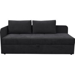Schlafsofa Alina, B:205cm H:73cm T:95cm, schwarz, Struktur fein XBO (100% Polyester), Jugendzimmer, Sofas, "Marla", inkl. Stauraum & 2 R&uuml;ckenkissen,