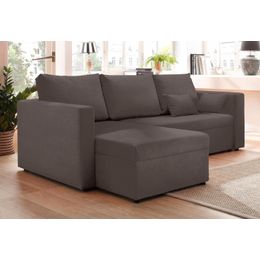 Ecksofa Home Affaire, B:224cm H:87cm T:160cm, braun, Struktur (100% Polyester);100% Polyester Melrose;Luxus-Microfaser Nubuk (100% Polyester),