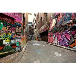 papermoon Fototapete "Graffiti-Gasse", B/L: 4,5m x 2,8m, Bahnen: 9 Stk., bunt, Wohnzimmer, Tapeten